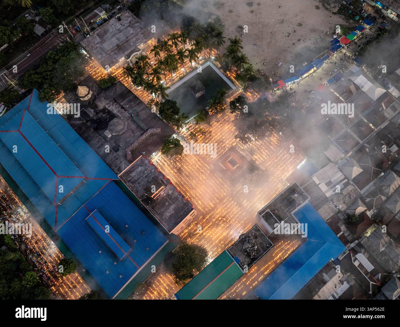 Aerial view of vibrant urban landscape with colorful buildings and ...