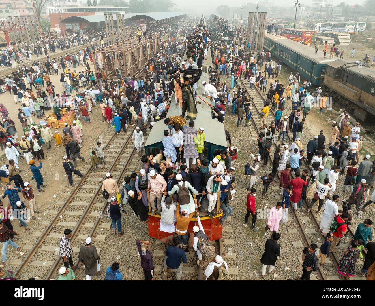 Aerial view of Bishwa Ijtema festival, an annual gathering of Muslims ...
