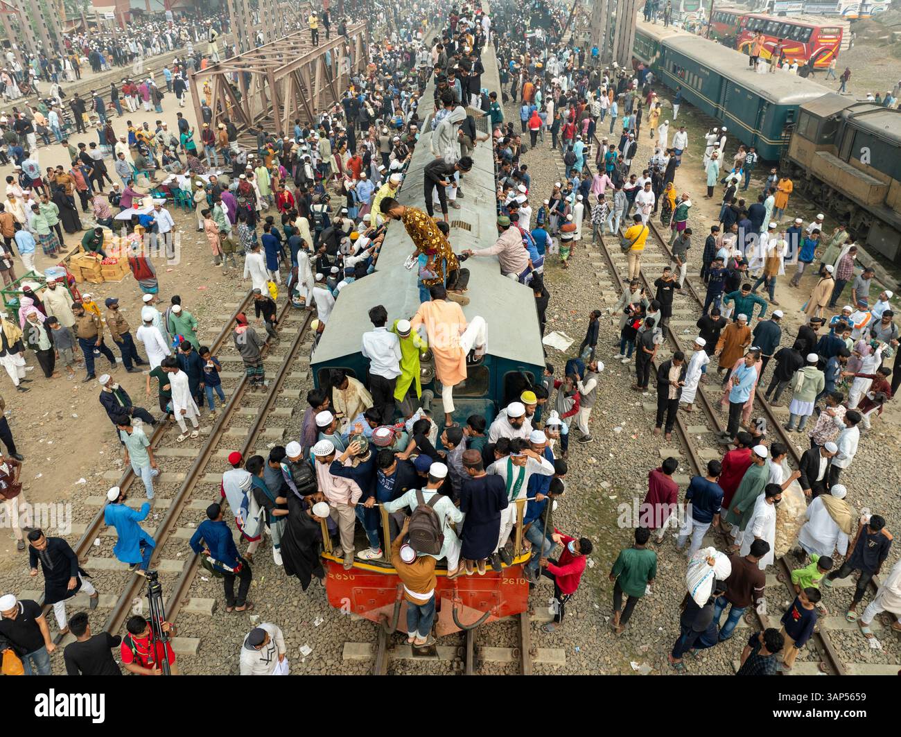 Aerial view of Bishwa Ijtema festival, an annual gathering of Muslims ...