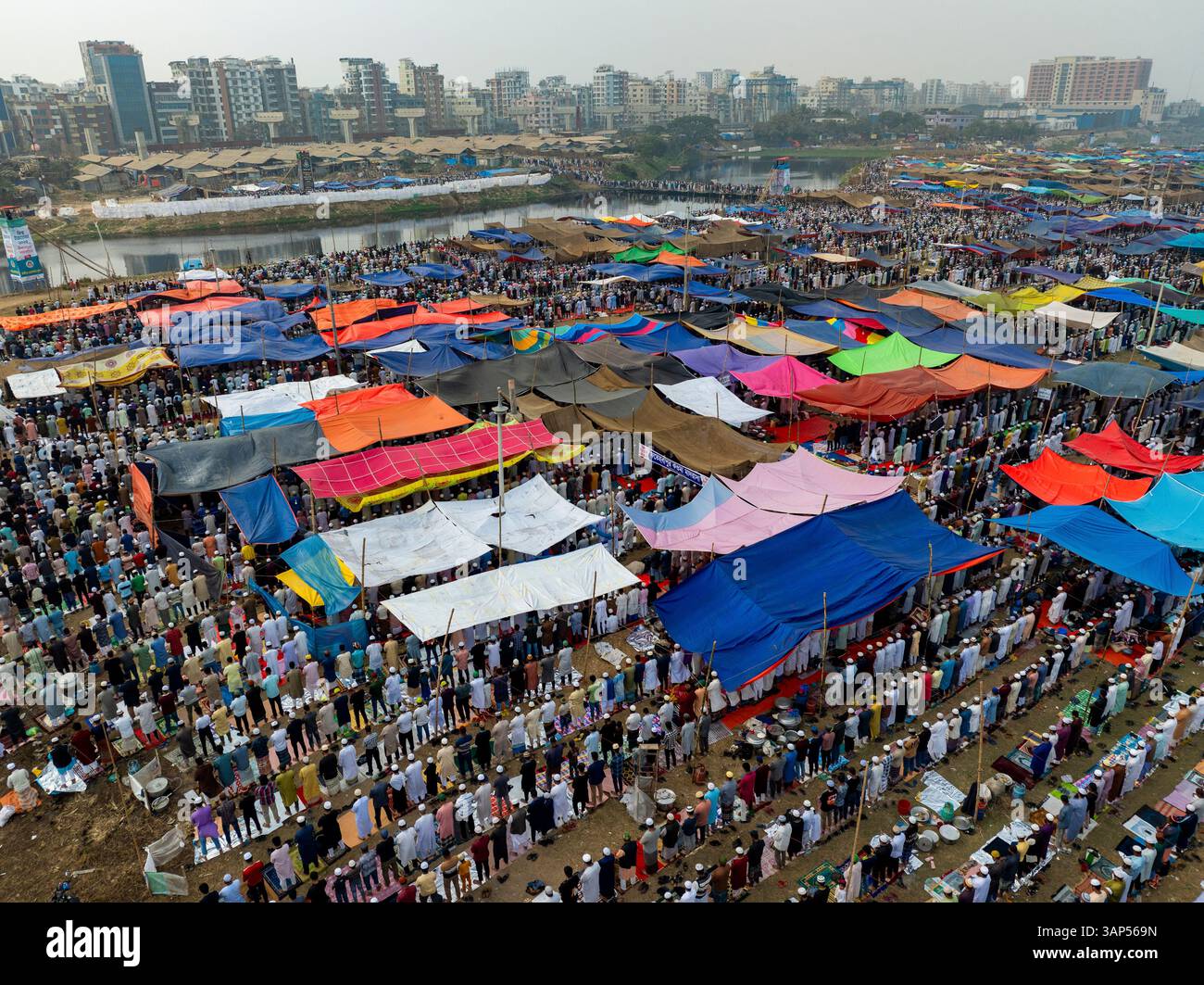 Aerial view of Bishwa Ijtema festival, an annual gathering of Muslims ...