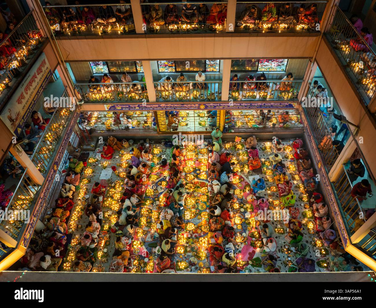 Aerial view of vibrant kartik vrata festival with illuminated candles ...