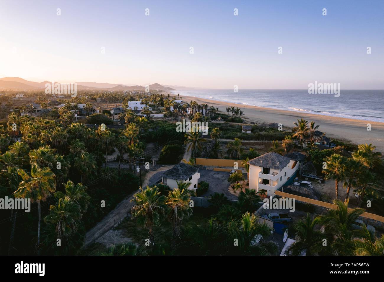 Aerial view of Pacific coastline beach landscape in daytime in Baja ...