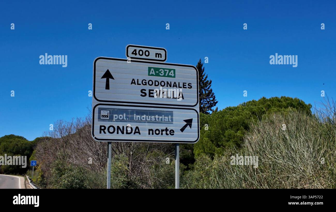 Road signs indicating directions to different locations in Ronda, Spain ...