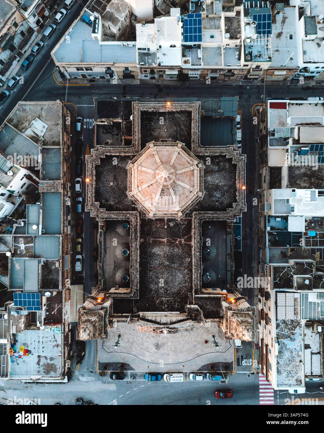 Aerial top down view of Knisja church in Msida near Valletta city ...