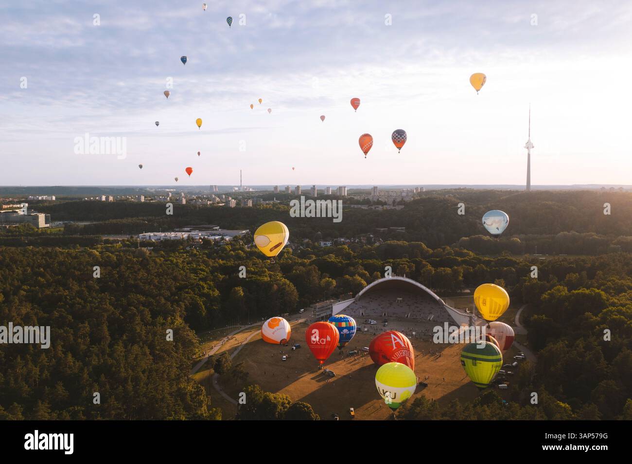 Vilnius, Lithuania - 3 July 2021: Aerial view of hot air balloons ...