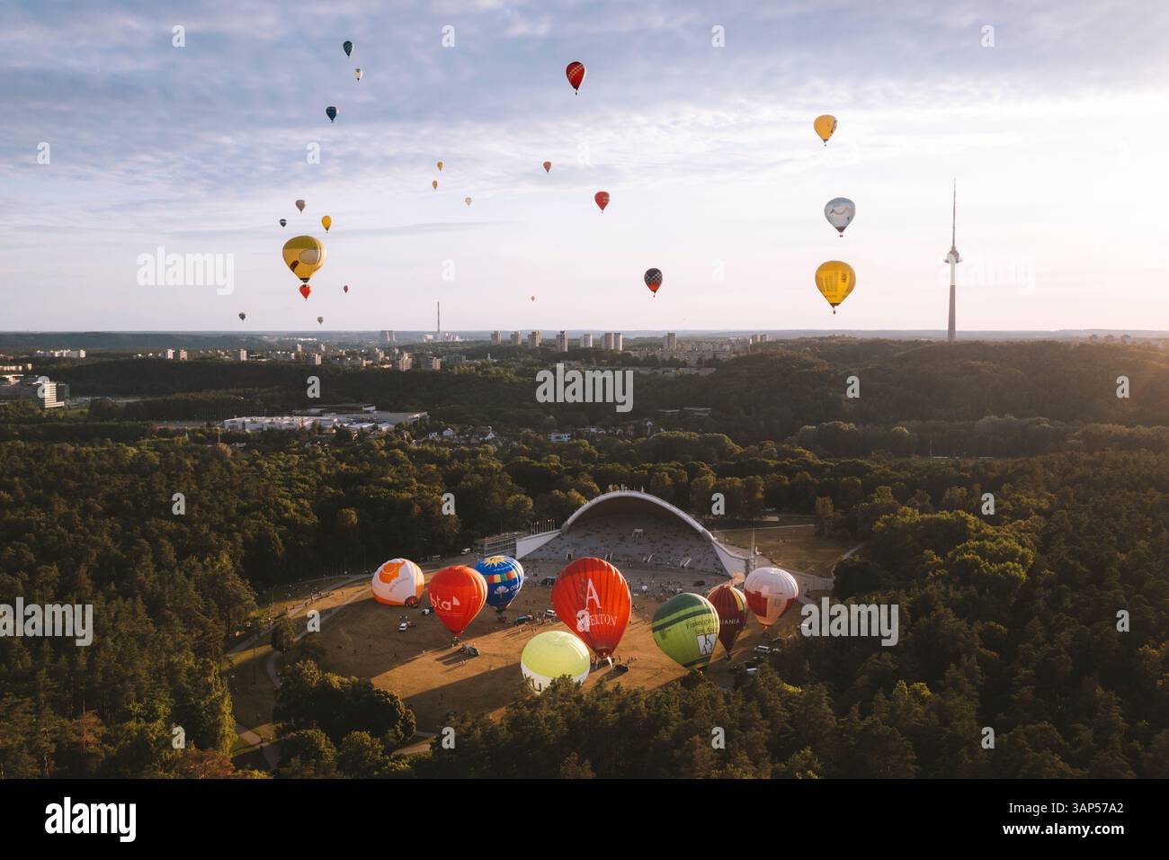 Vilnius, Lithuania - 3 July 2021: Aerial view of hot air balloons ...