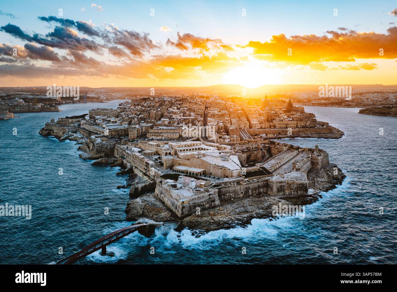 Aerial view of dramatic sunset and city panorama over the Valletta, Malta Stock Photo - Alamy
