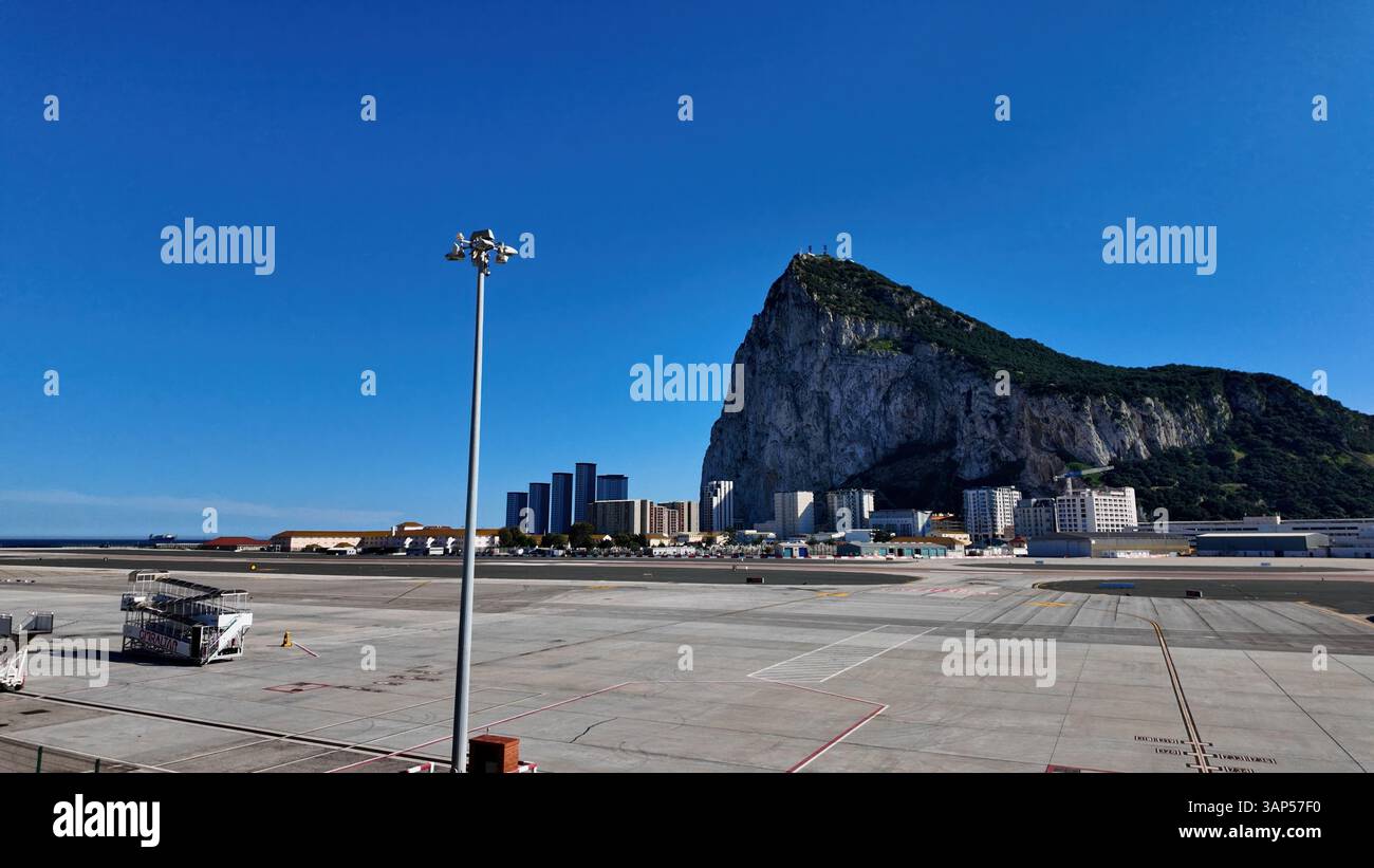 Winston Churchill Avenue crossing the Gibraltar airport runway with the ...