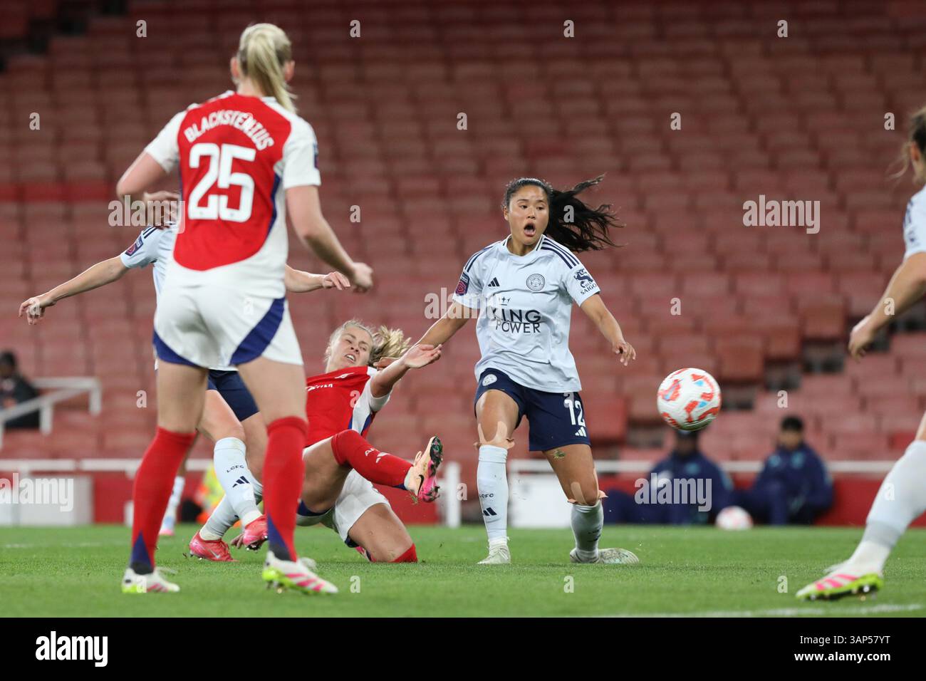 London, UK. 15th Apr, 2025. Victoria Pelova of Arsenal Women shoots at ...