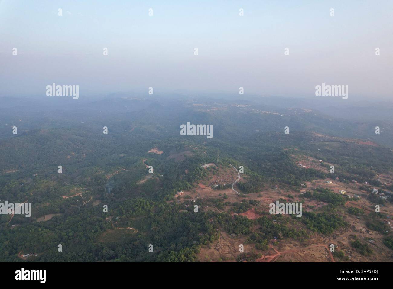 Aerial view of lush green landscape with serene countryside and vast ...