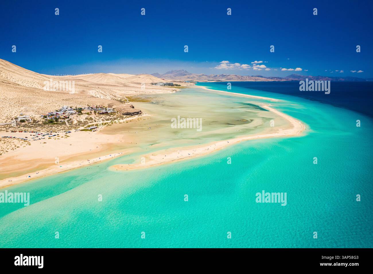 Aerial view of Sotavento beach lagoon in Costa Calma, Fuerteventura ...