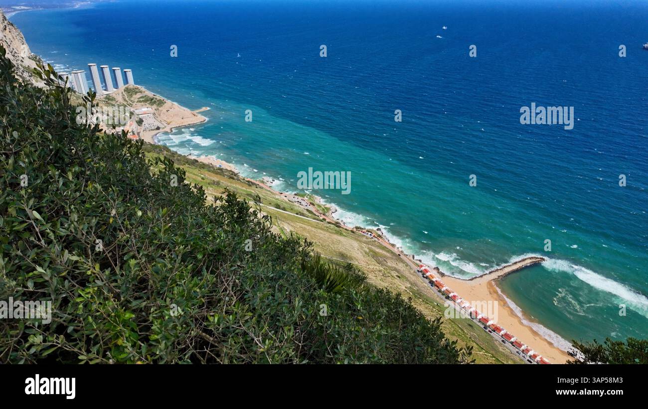 Stunning aerial perspective of Gibraltar's eastern coast, featuring a ...