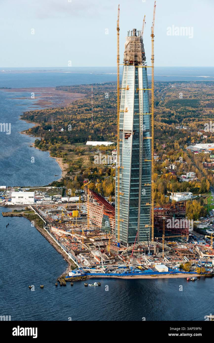 Aerial view of the modern lakhta center skyscraper amidst the urban ...