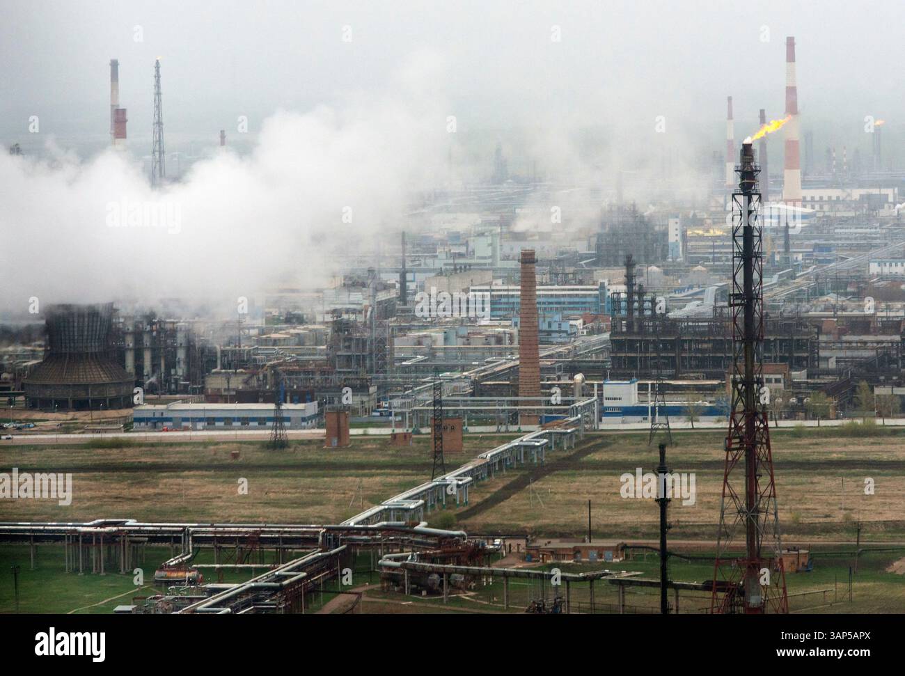 Aerial view of Sterlitamak Petrochemical Plant with industrial ...