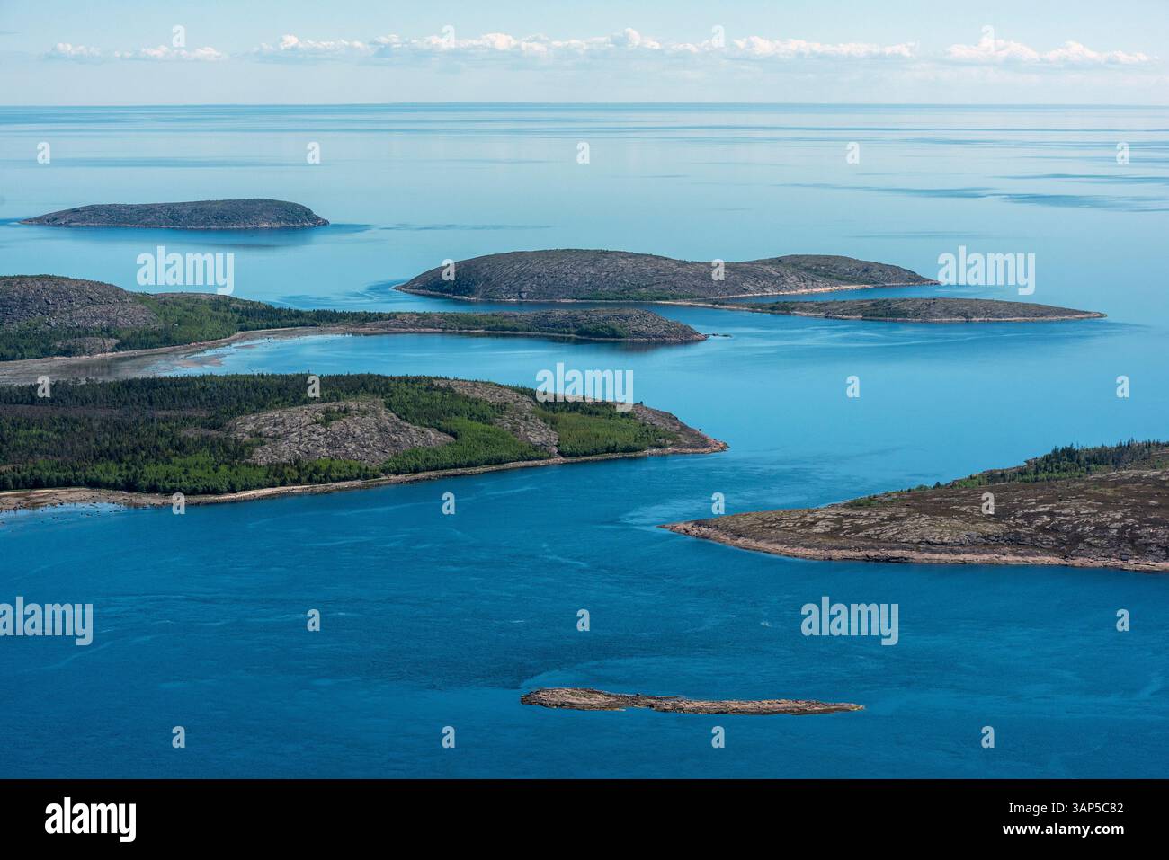Aerial view of serene and beautiful Kuzov Archipelago with rocky ...