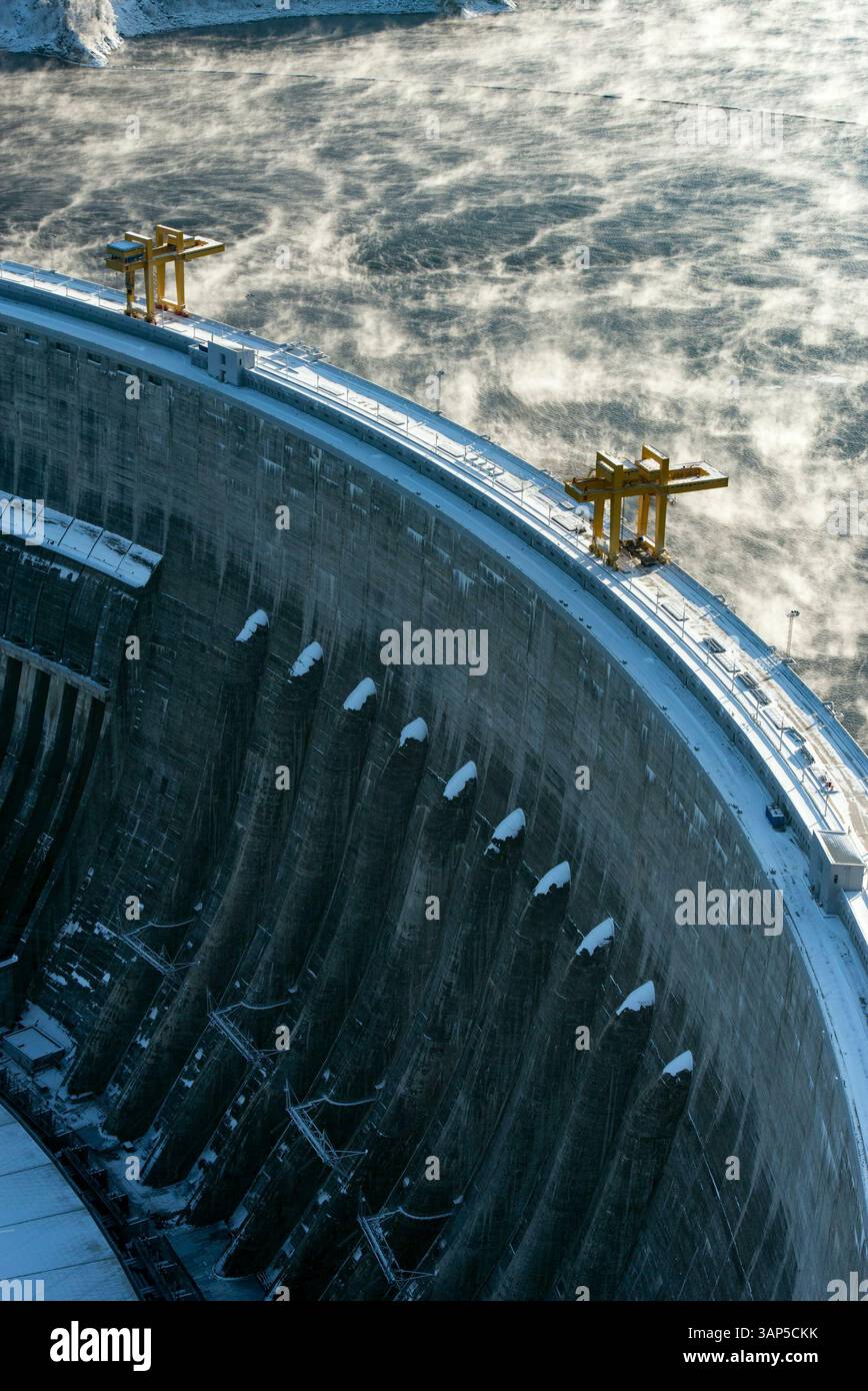 Aerial view of the impressive neporozhny sayano shushenskaya hydro ...