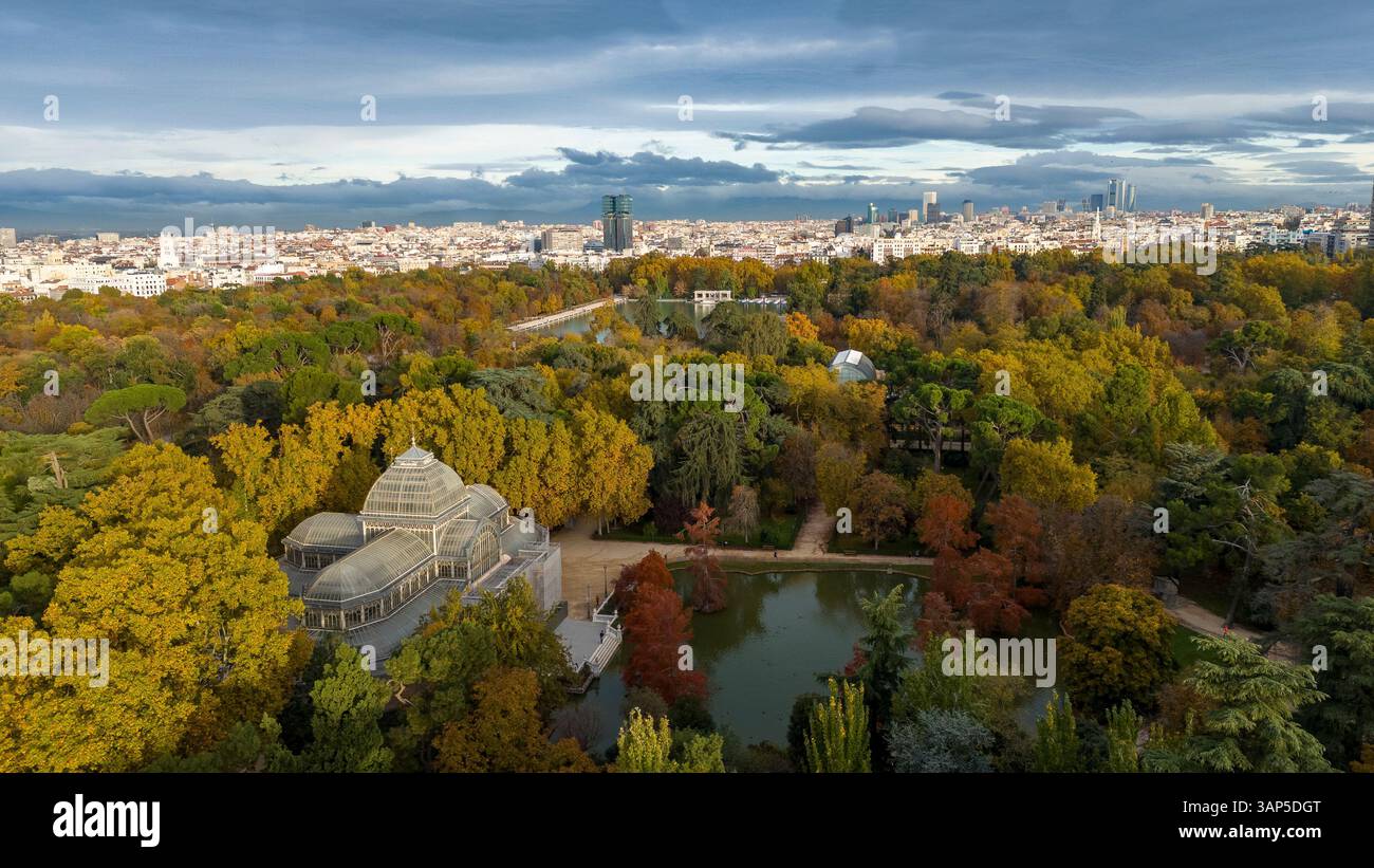 Aerial drone above retiro park hi-res stock photography and images - Alamy