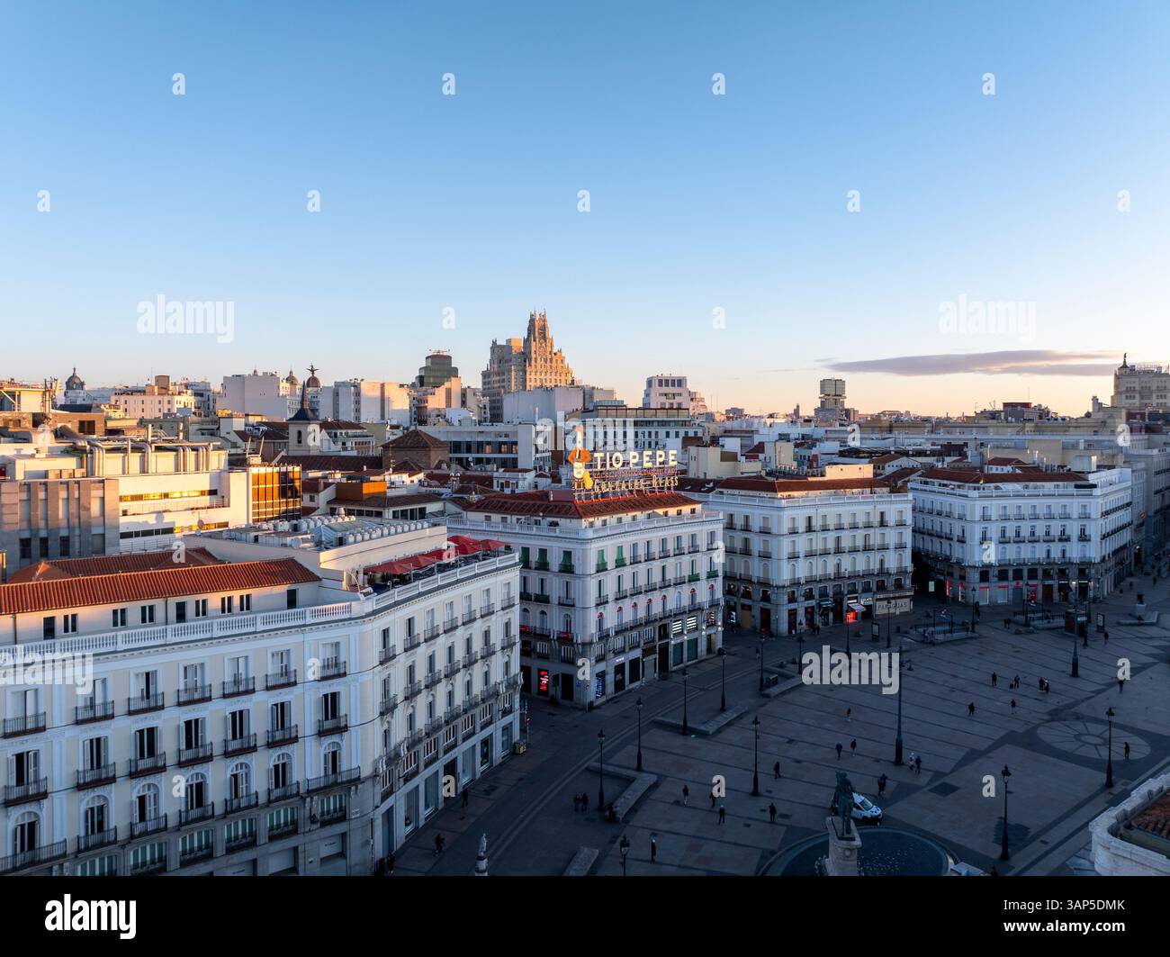 Madrid, Spain - 17 January 2025: Aerial view of bustling Puerta del Sol ...
