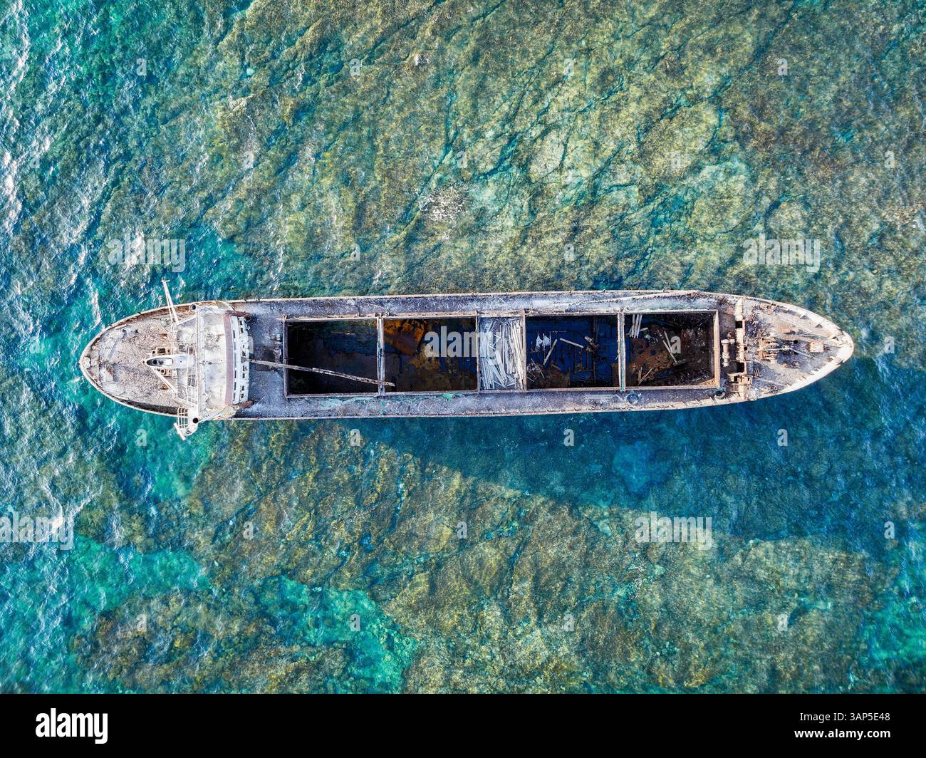 Aerial view of the shipwreck MV Demetrios in the beautiful turquoise ...