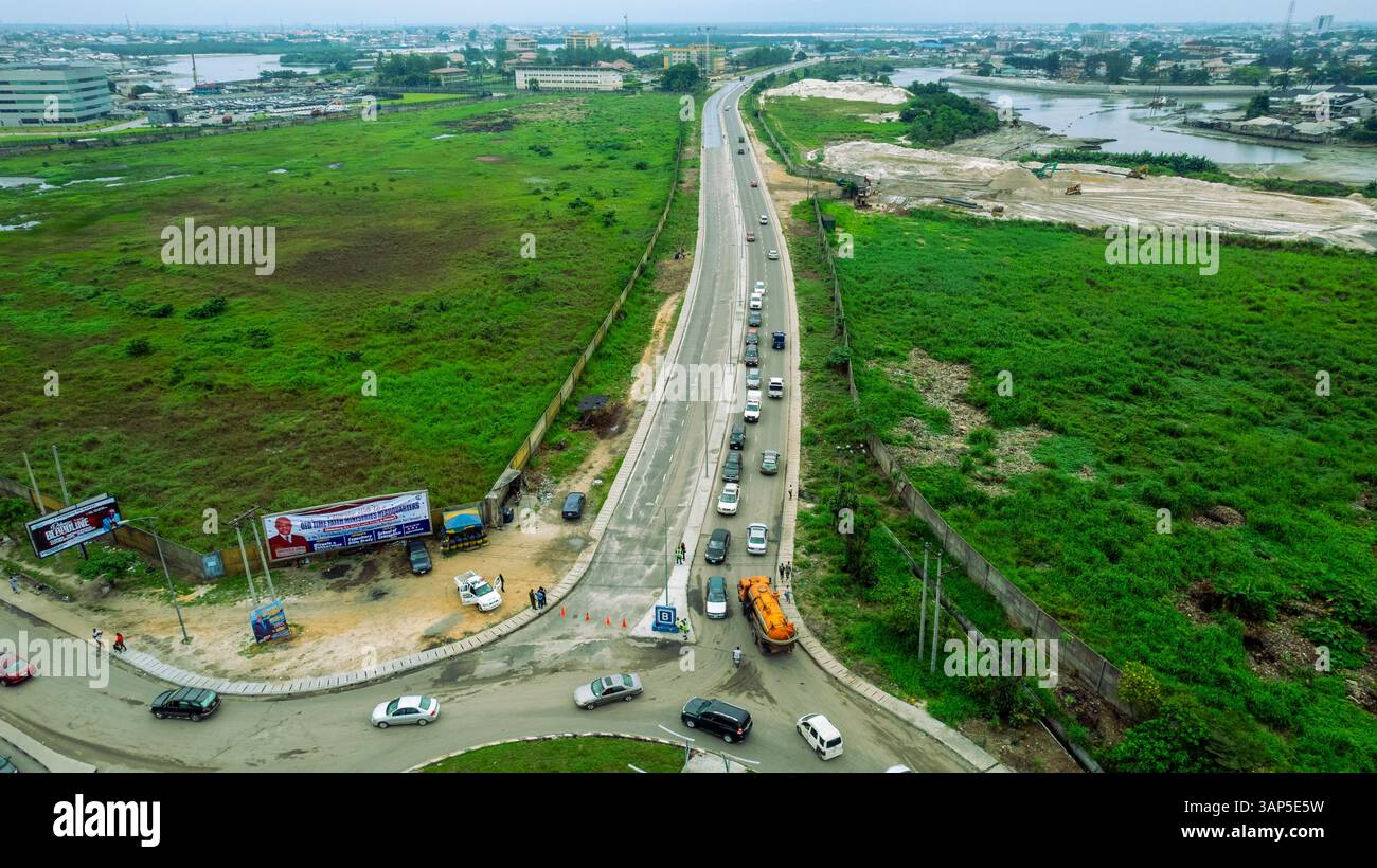 Aerial view of Eastern Bypass Road with traffic and greenery in Port ...