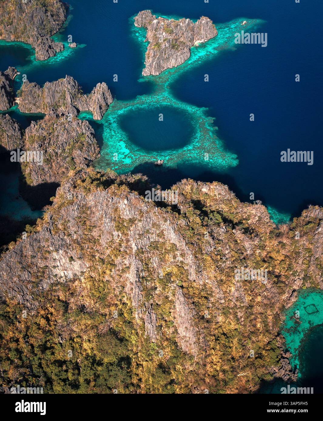 Aerial view of Twin Lagoons on Coron Island, Bayan ng Coron, Palawan ...