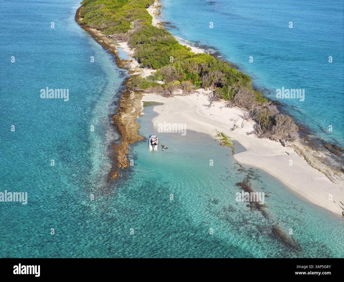 Aerial view of a beautiful tropical island with pristine beach ...