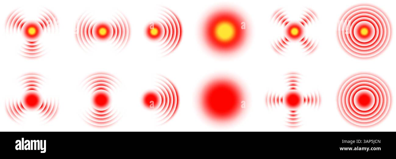 Pain icon red circle. Point target for inflammation illustration in ...