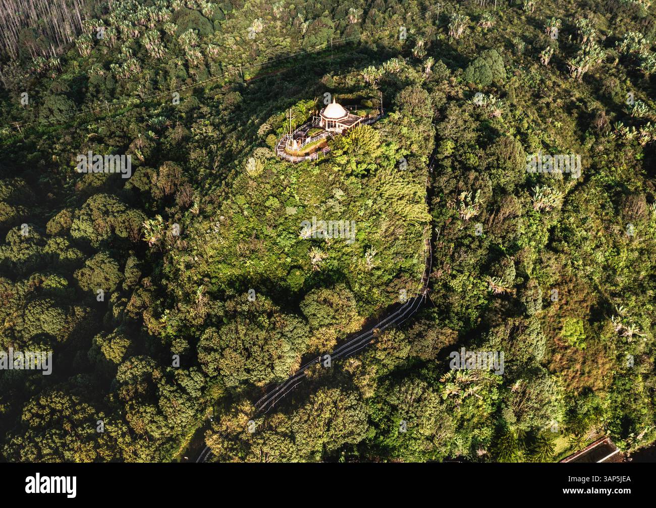 Aerial drone view of Ganga Talao, a Hindu pilgrimage site with a temple ...