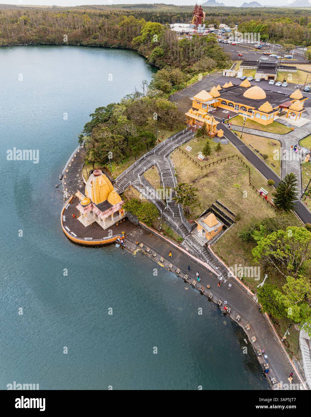Aerial drone view of Ganga Talao, a Hindu pilgrimage site with temples ...