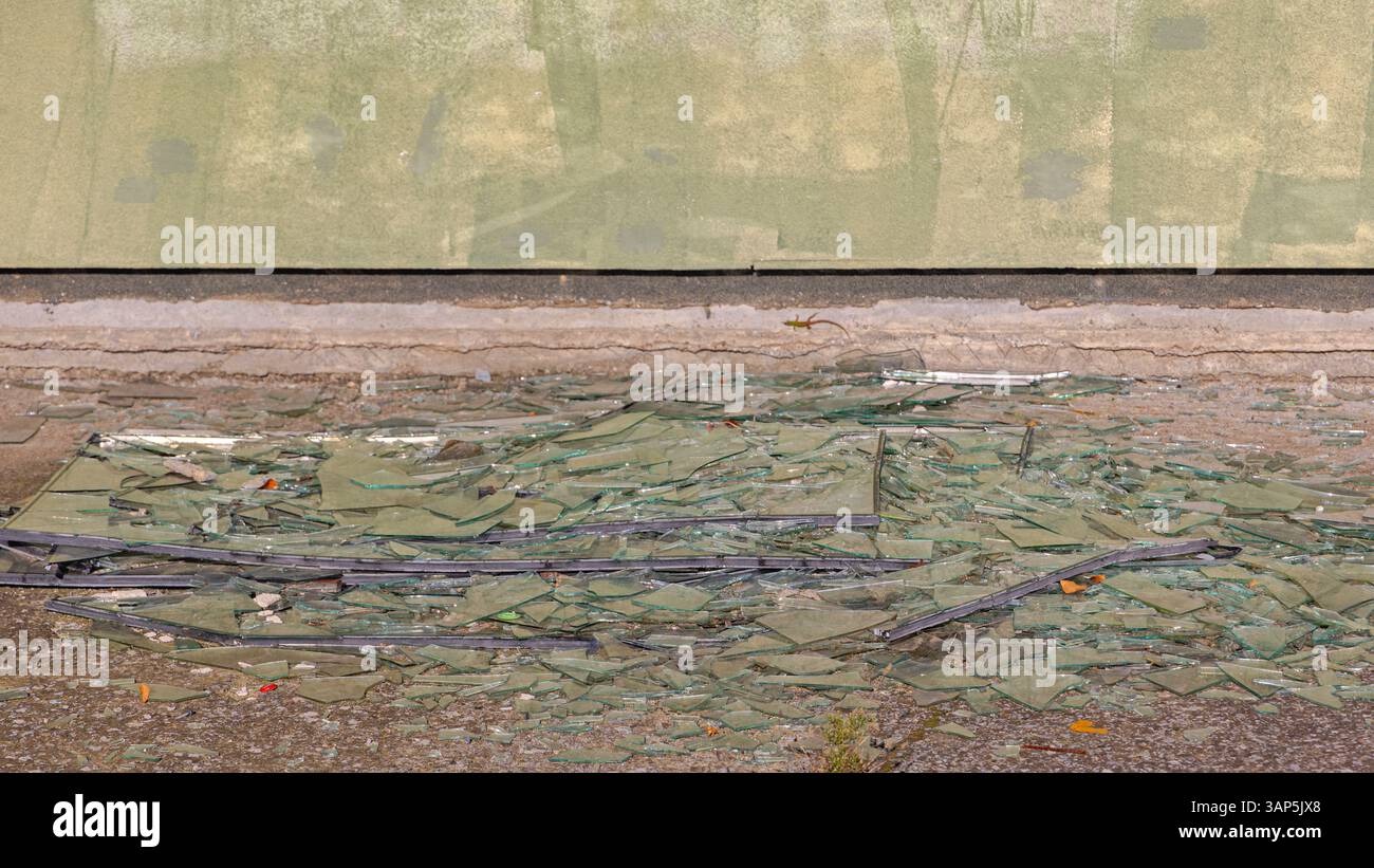 Broken Double Paned Windows Glass Shards Sharp Pieces Danger at Floor ...