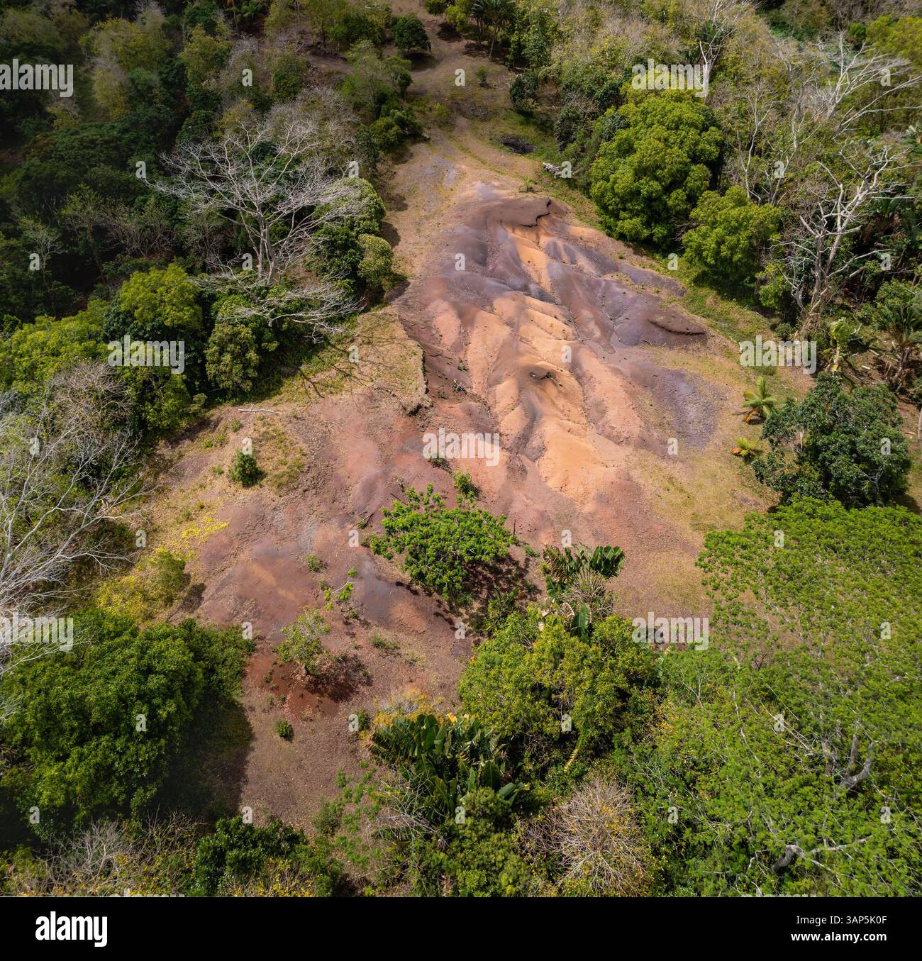 Aerial view of Chamarel Seven Coloured Earth Geopark in Black River ...