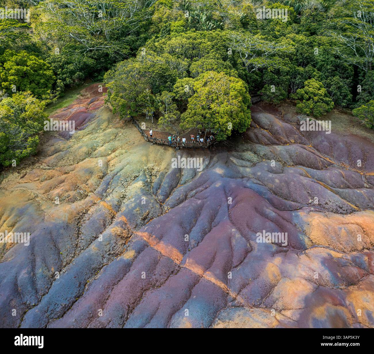Aerial view of Chamarel Seven Coloured Earth Geopark in Black River ...
