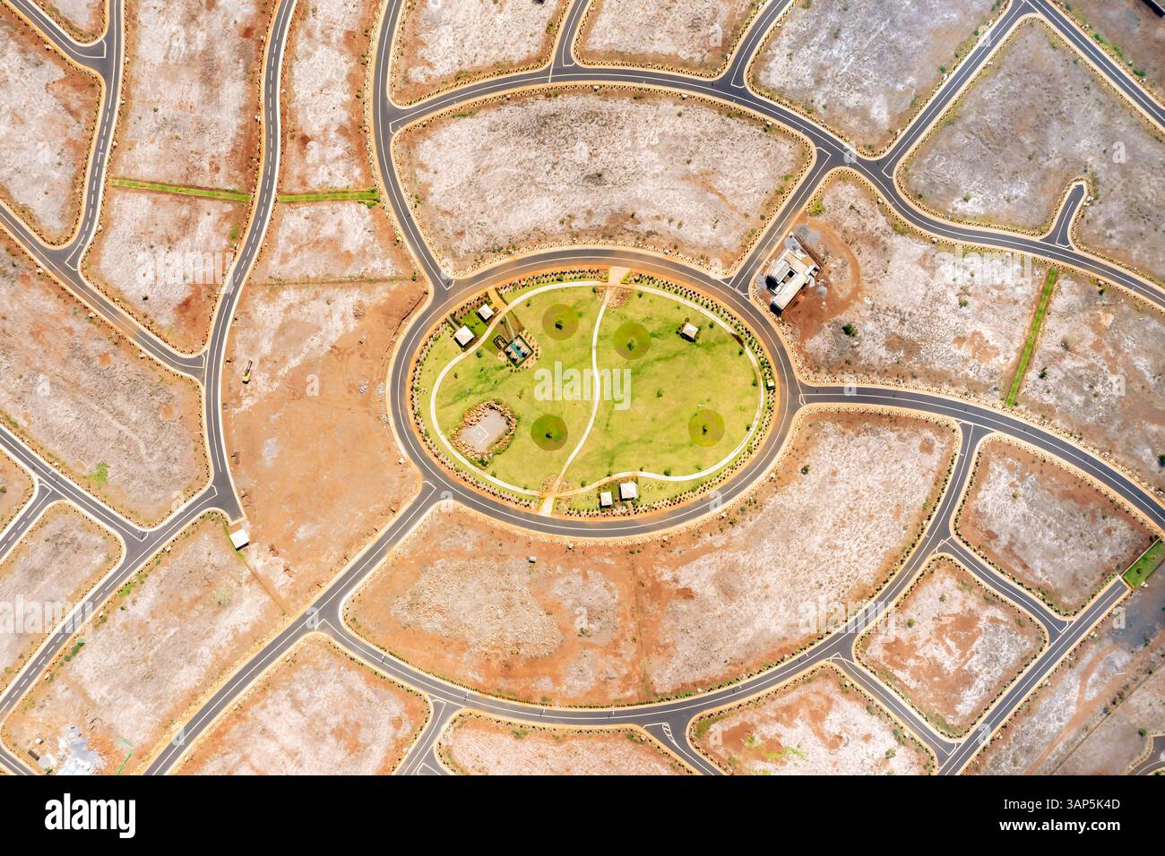 Aerial drone view of a construction site with roundabout streets, Flic ...