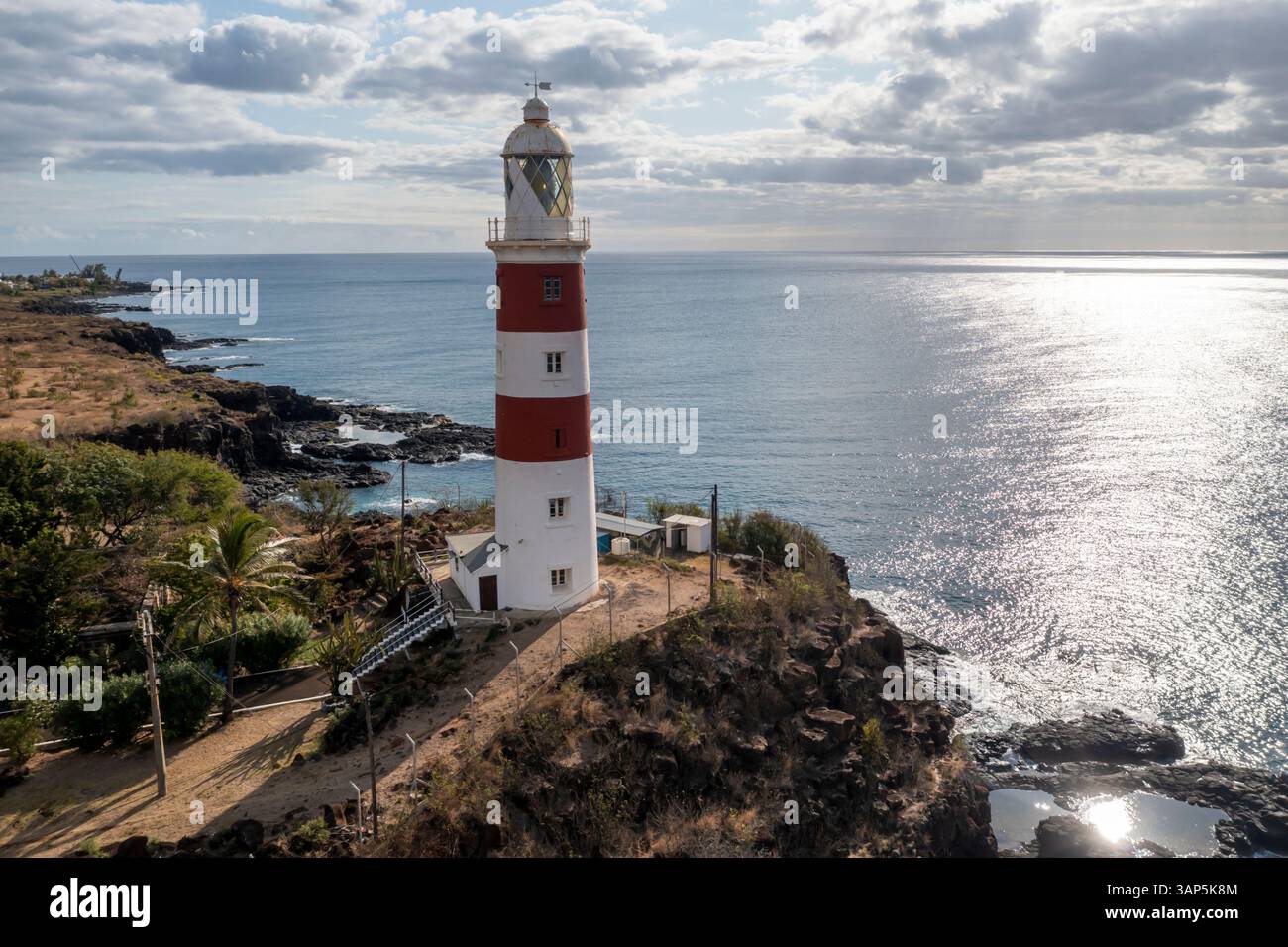Aerial view of a lighthouse on a cliff, Albion, Mauritius Stock Photo ...