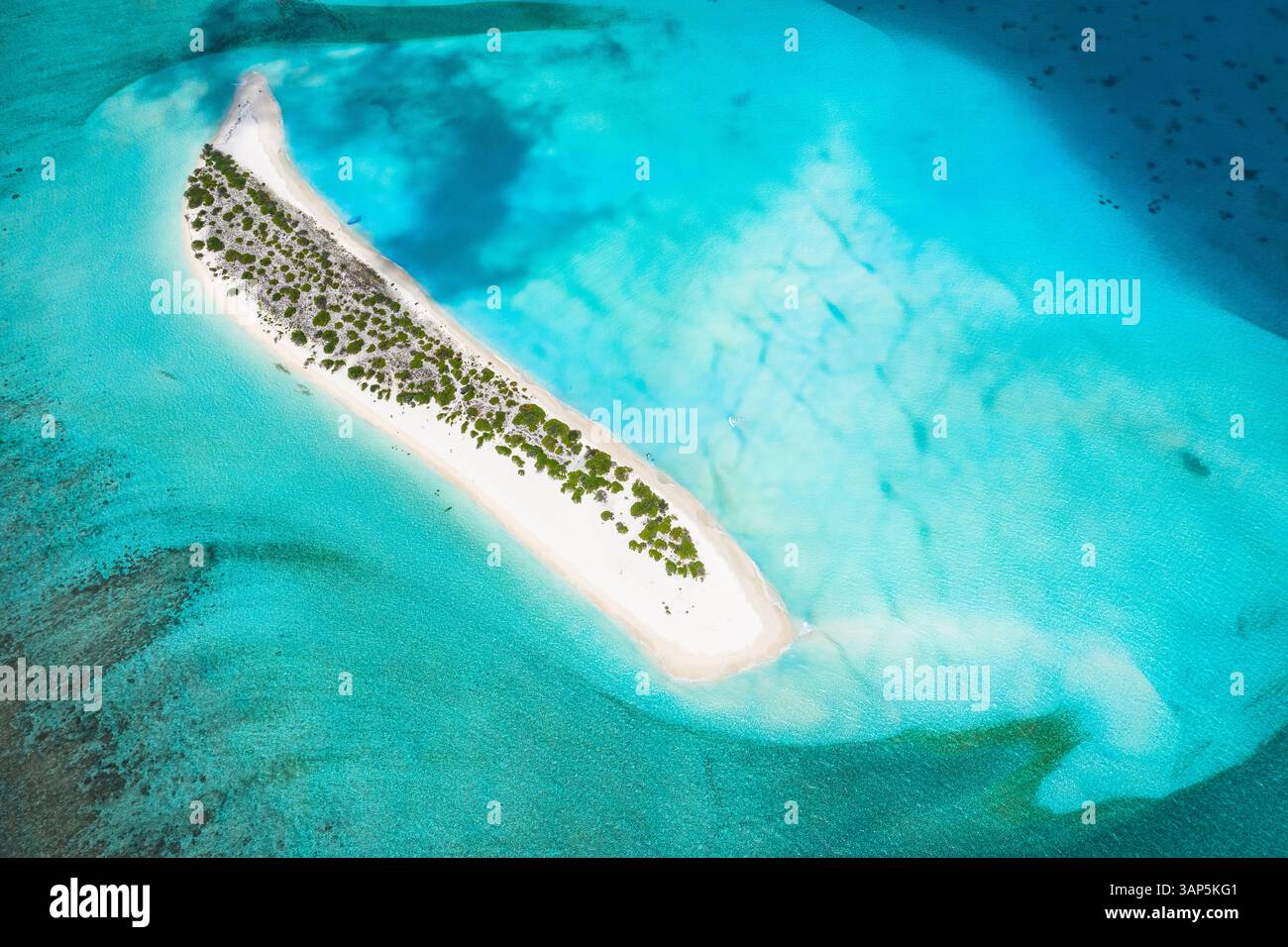 Panoramic aerial view of a sandbank with shadows of clouds, Maldives ...