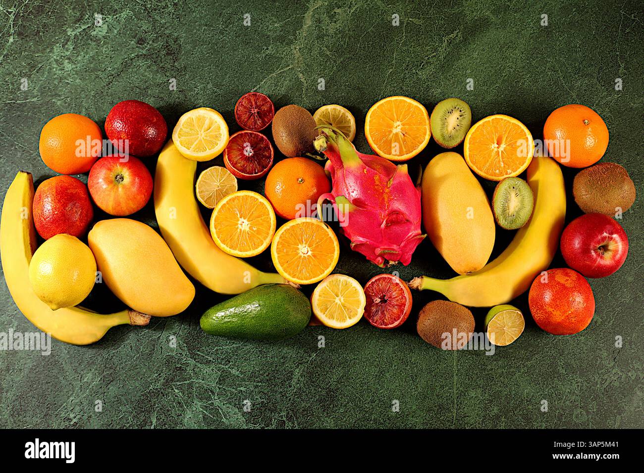 Summer tropical fruits on concrete table, source of vitamin C, banner ...