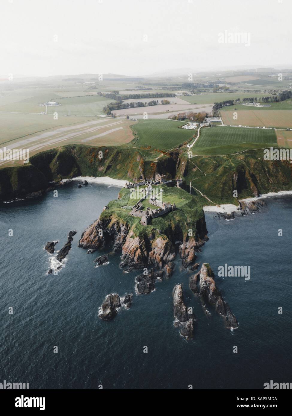 Aerial view of Dunnottar castle in Stonehaven, Scotland, United Kingdom ...