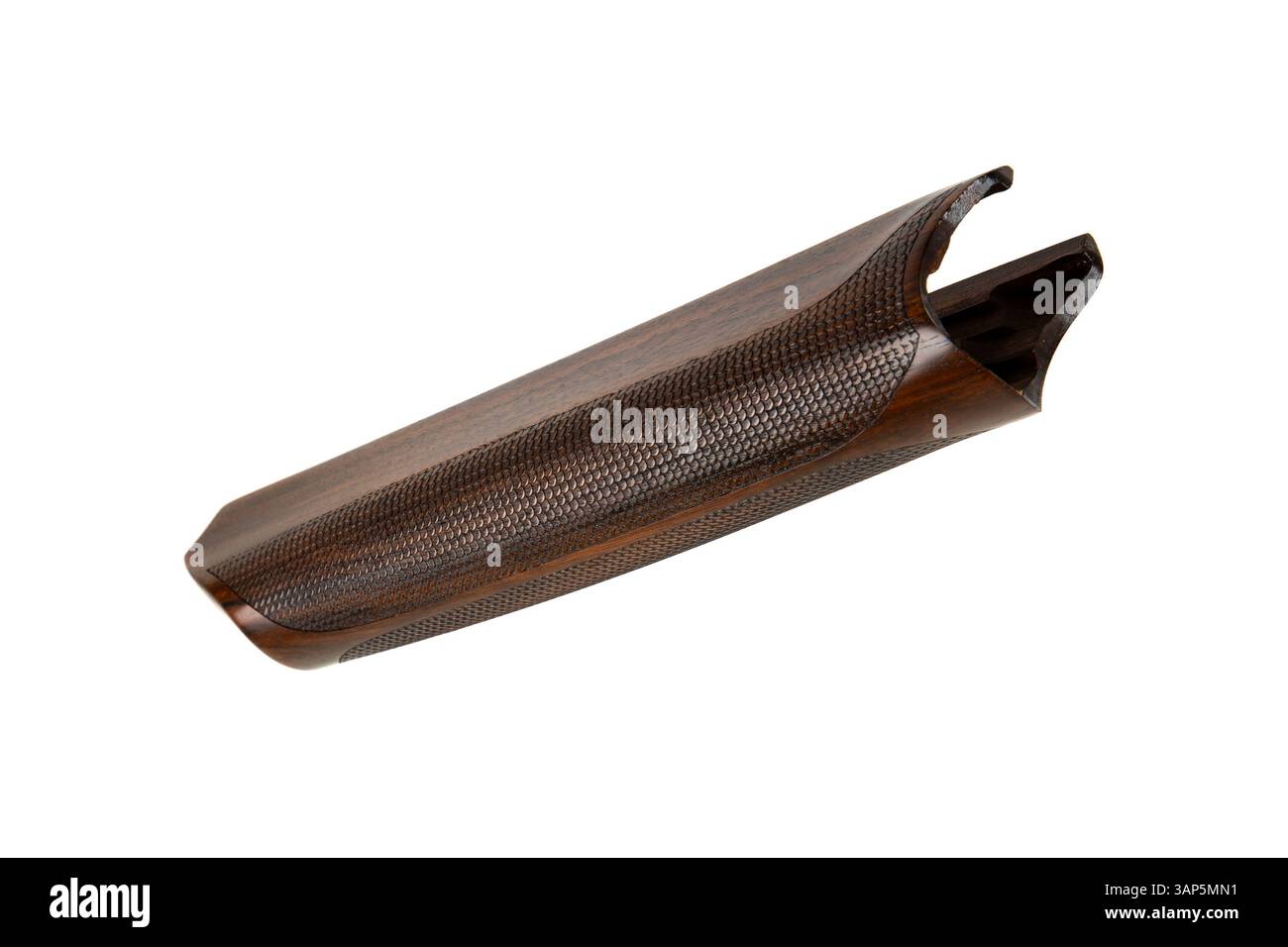 Textured wooden forend for rifle or shotgun, isolated on white ...