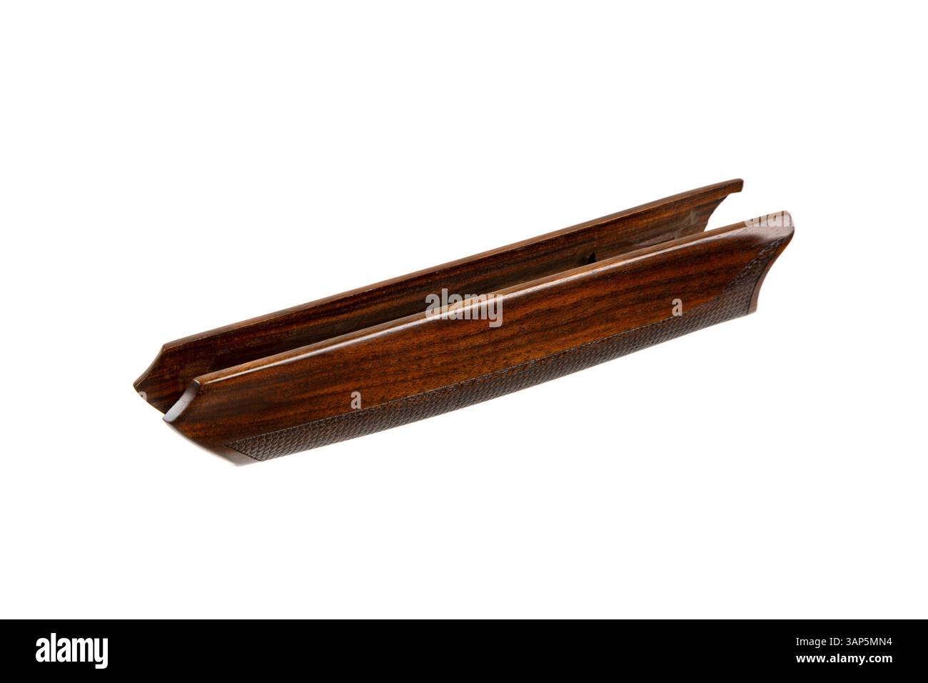 Textured wooden forend for rifle or shotgun, isolated on white ...