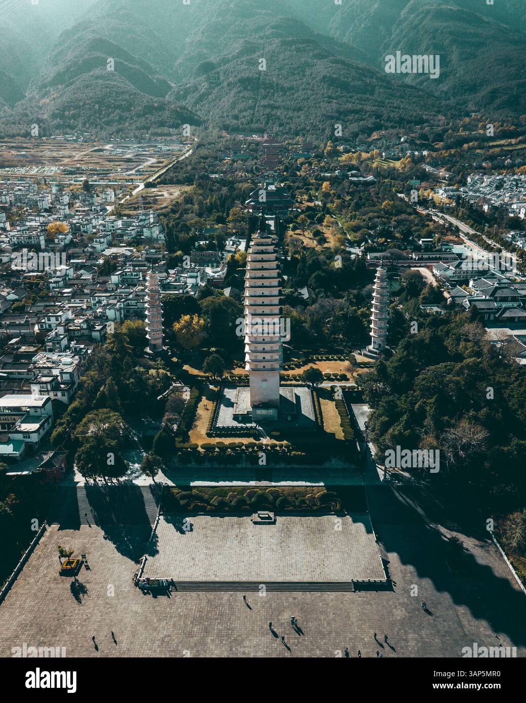 Aerial view of Buddhist monument in Dali, Dali City, Yunnan, China ...