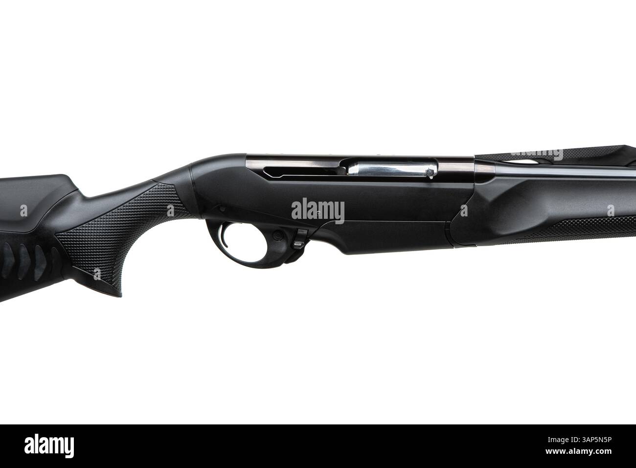 Semi-automatic carbine in black polymer finish, side view of trigger ...