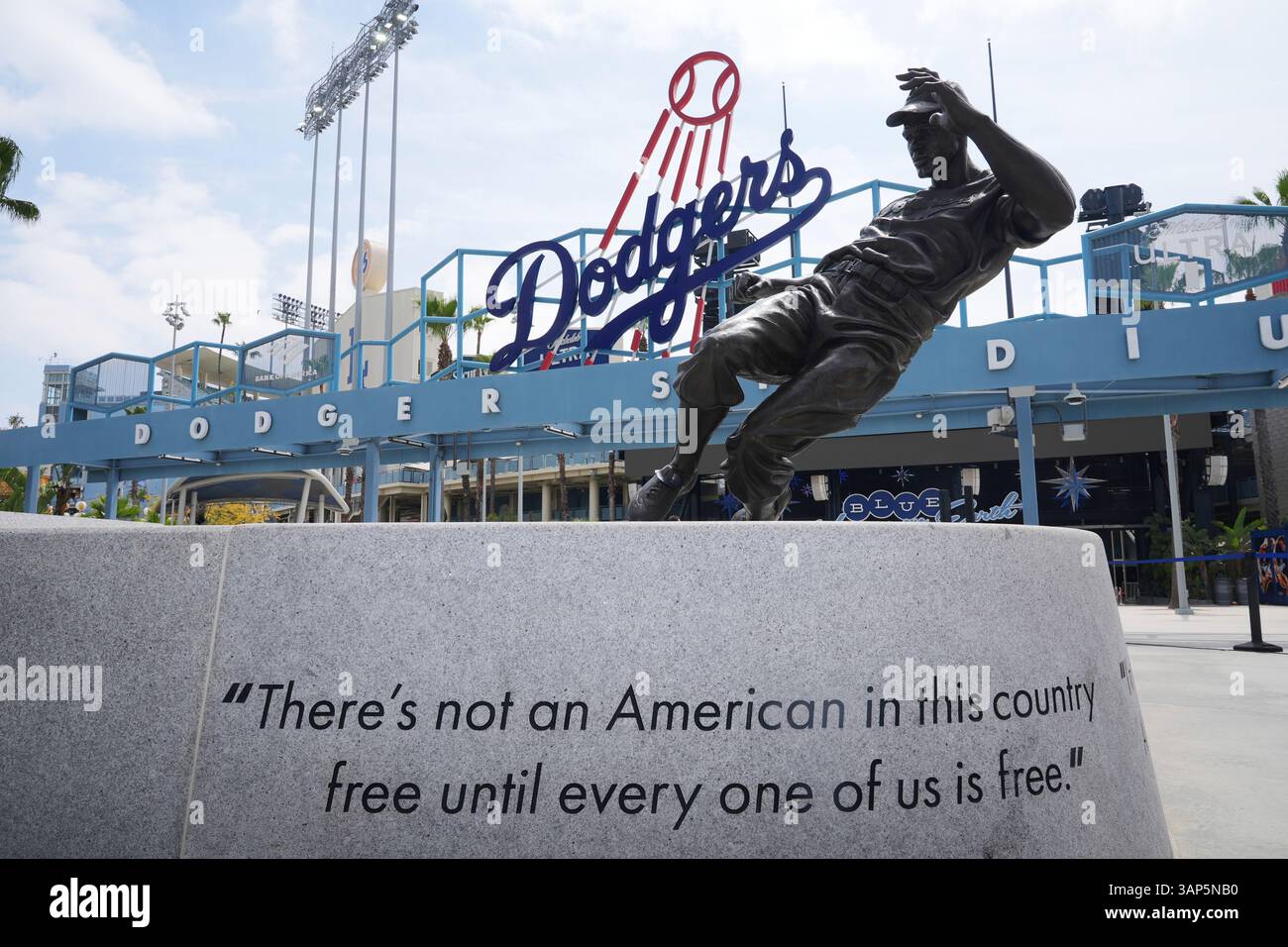 A statue of Jackie Robinson is seen at Dodger Stadium on Jackie ...
