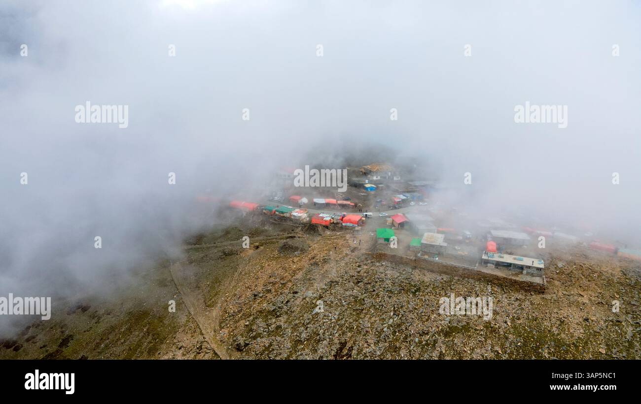 Aerial view of Babusar Pass with majestic mountains and a scenic ...