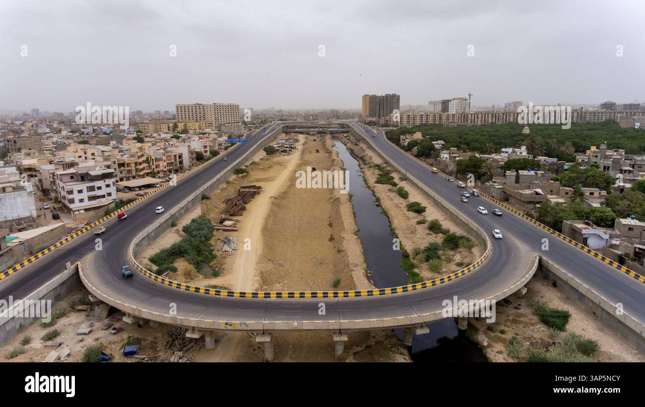 Aerial view of busy Lyari Expressway with modern infrastructure and ...