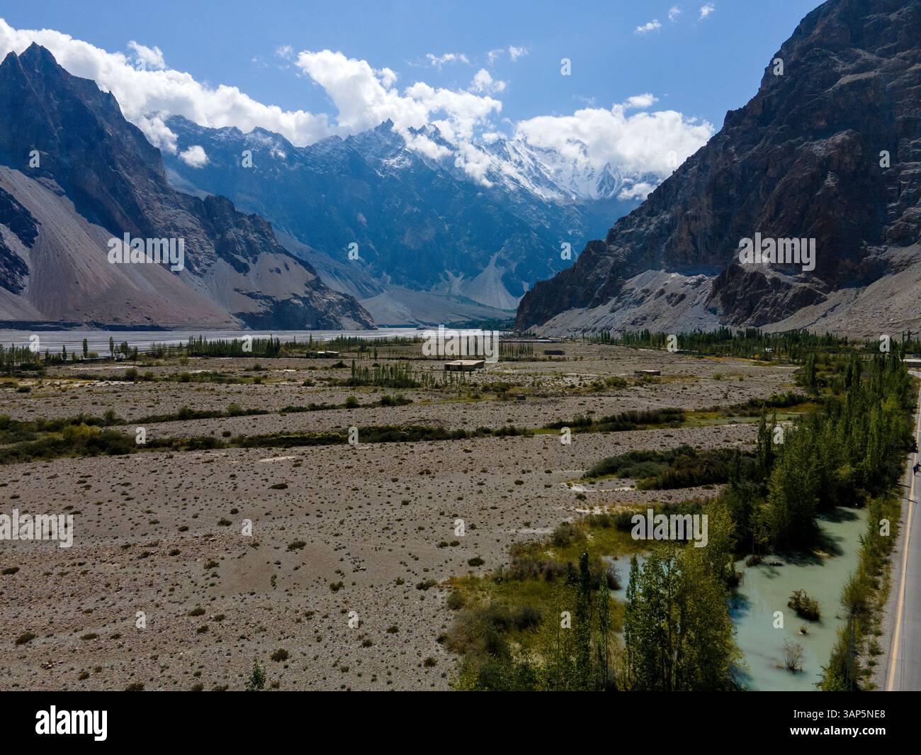 Aerial view of passu cones and passu village in serene landscape with ...