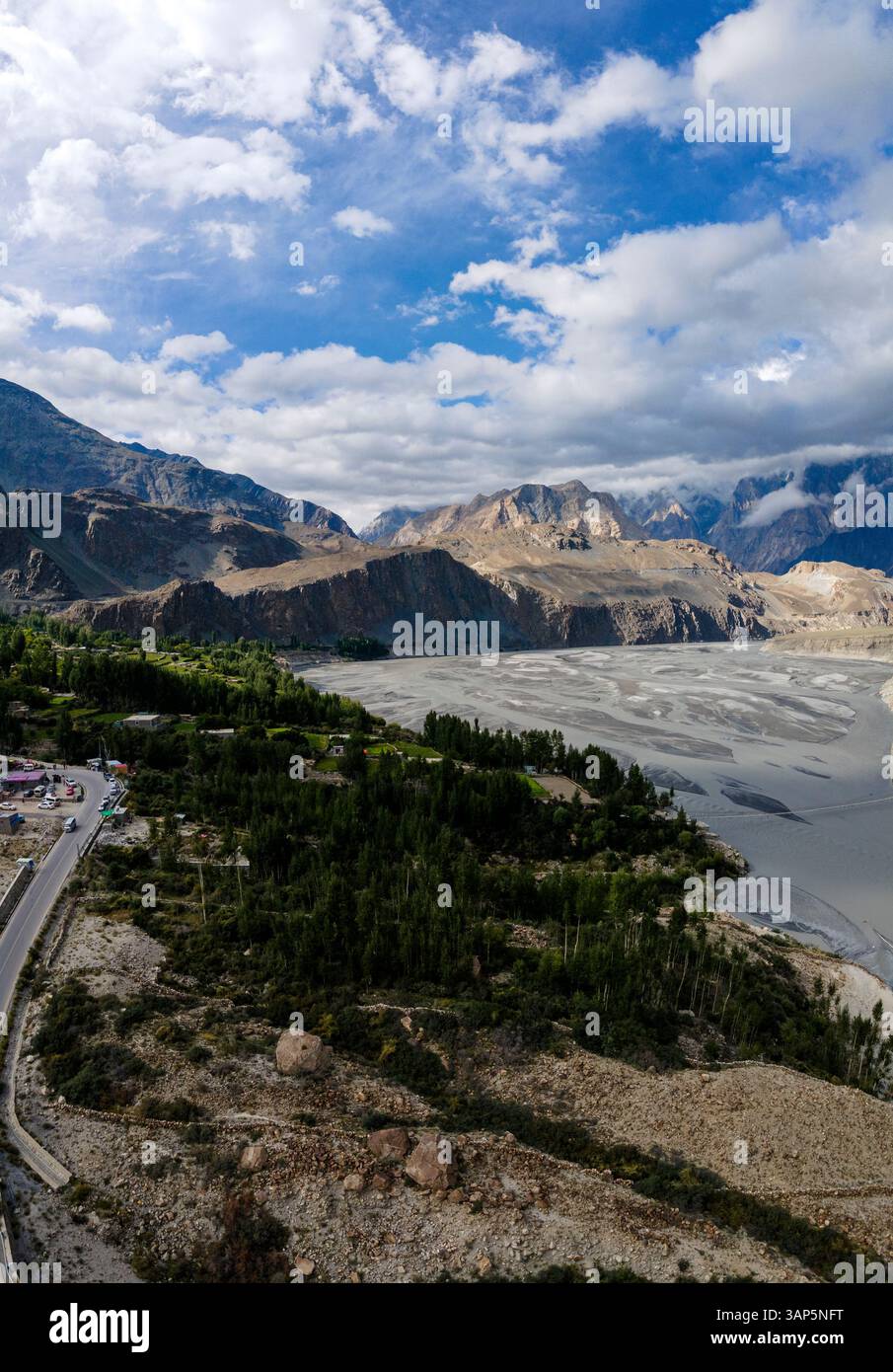 Aerial view of passu cones and passu village surrounded by majestic ...