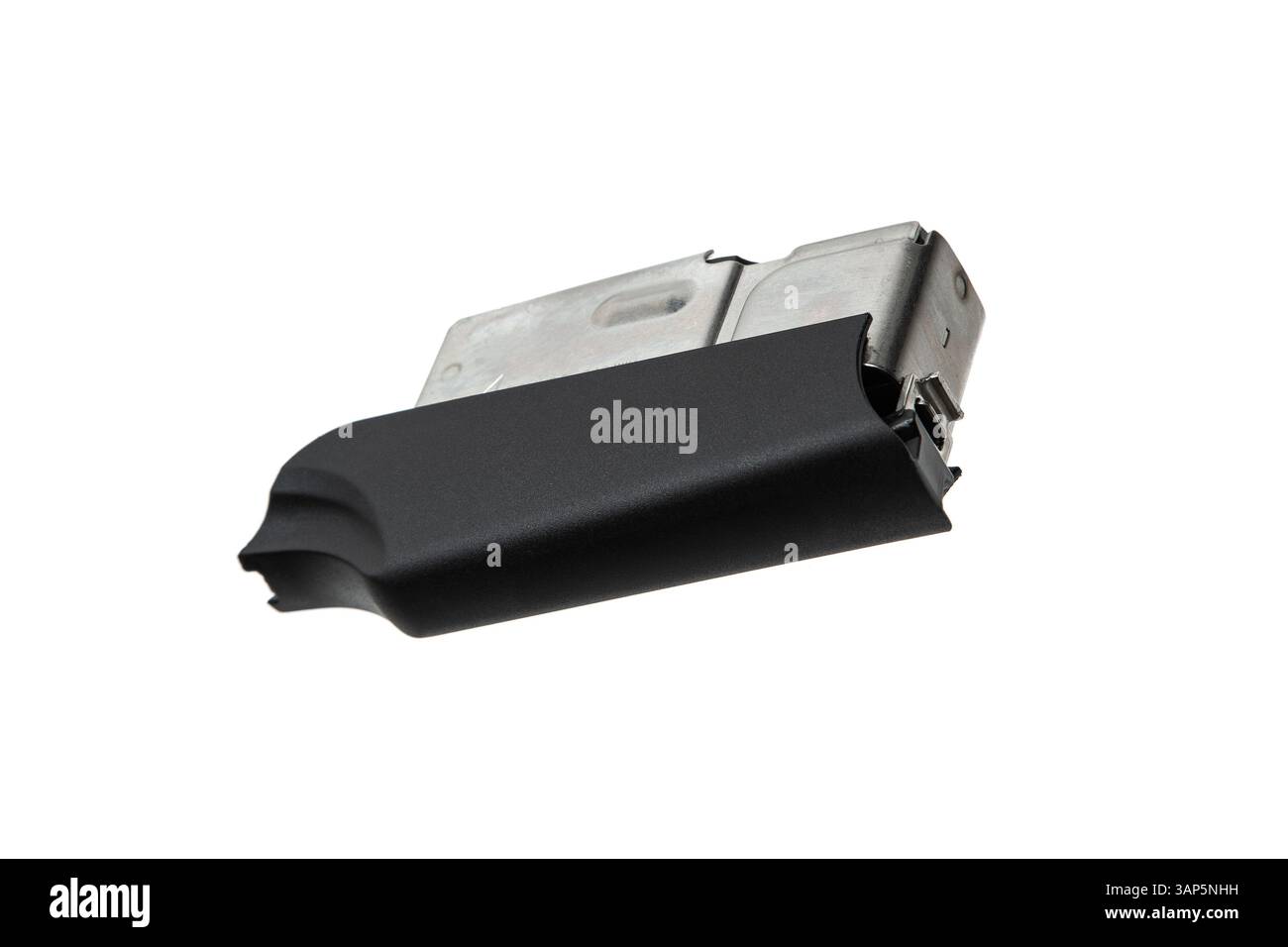 Detachable steel box magazine inserted into a polymer baseplate ...