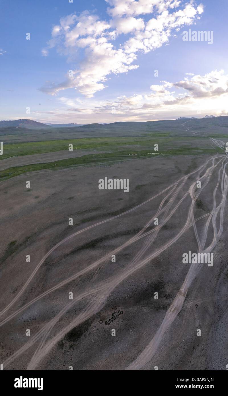 Aerial view of expansive Deosai Plains with majestic mountains and ...