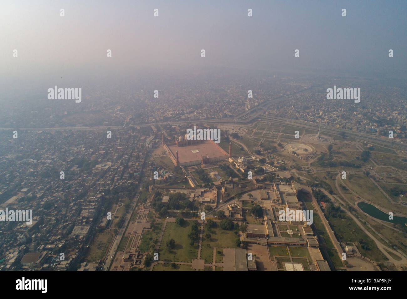 Aerial view of Badshahi Masjid and Lahore Fort in the old part of the ...