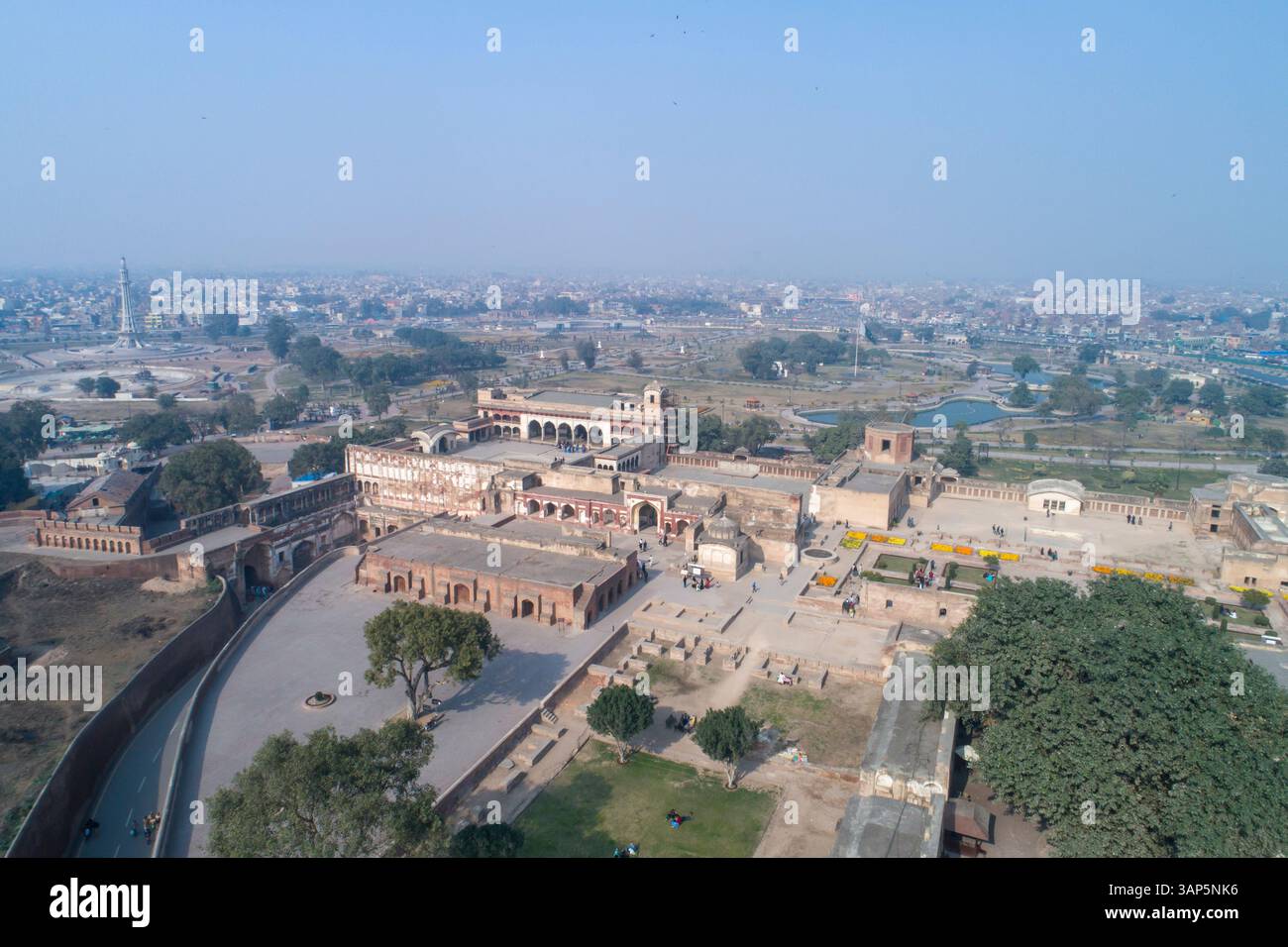 Aerial view of Badshahi Masjid and Lahore Fort in the old part of the ...